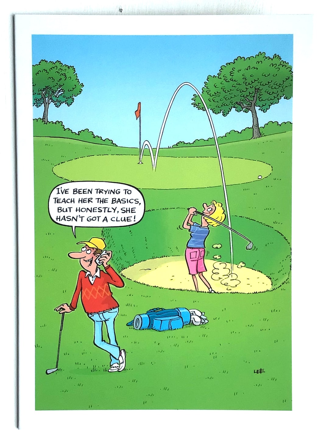 Golf Gift Card and Envelope - Comic Fun - Woman Shows Man How to Play ...