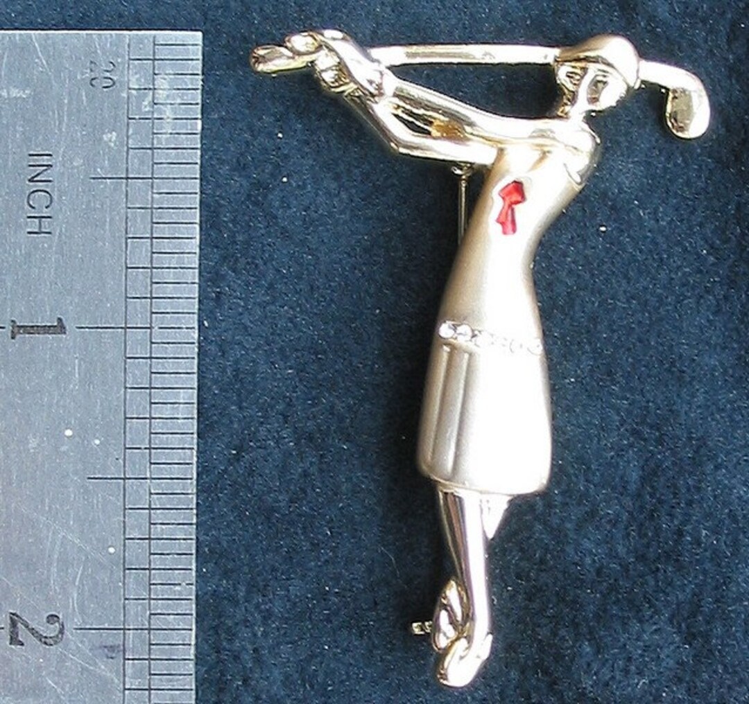 Gold Tone Pin Brooch - Lady Woman Golfer - Gift or Present Birthday ...