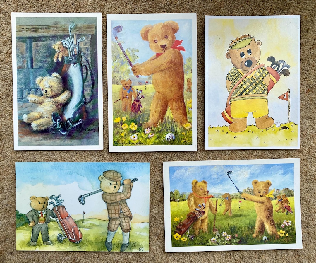 5 Teddy Bear Golf Postcards - Golfing Comic Fun. Ideal to Make in to a ...