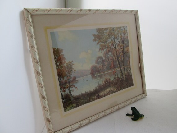 Vintage Donald Art Co Lake View Landscape Litho W White Wood - Etsy