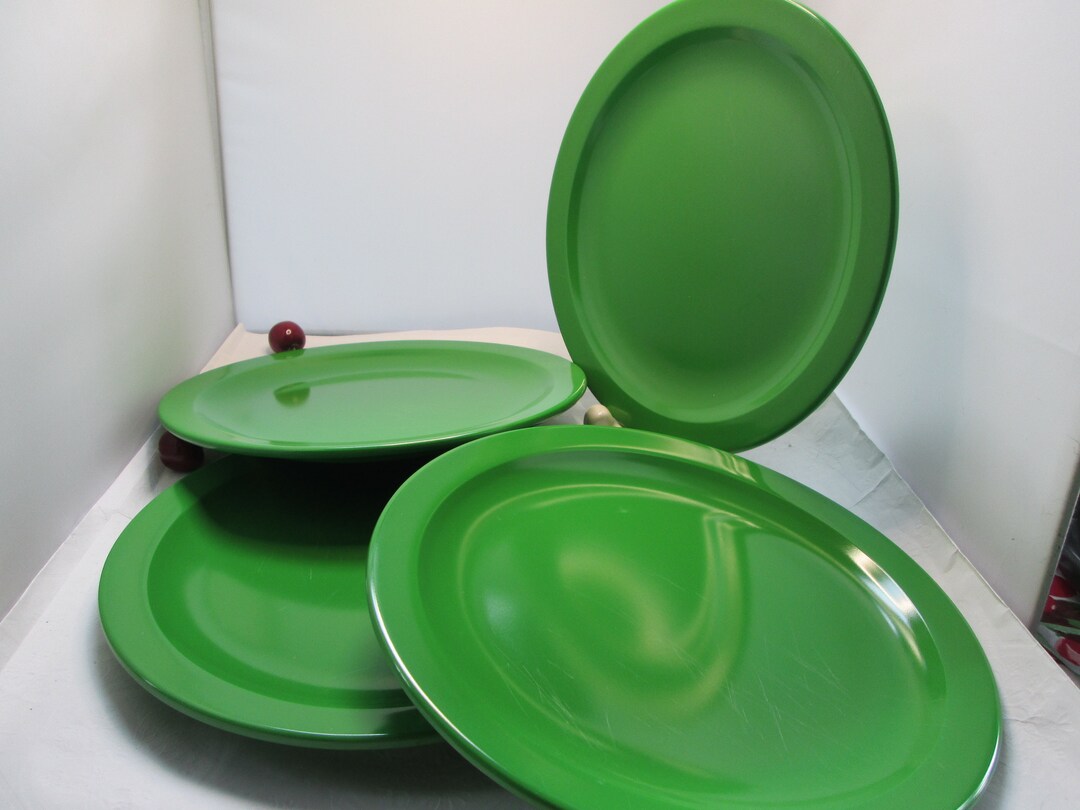 Vintage Set of 4 Texas Ware Kelly Green Melamine Dinner Plates Set of ...