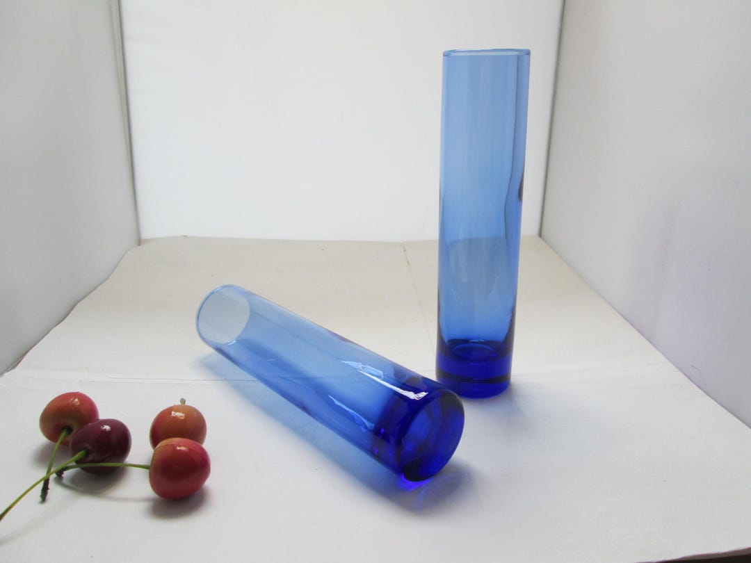 Vintage Libbey Glass Cobalt Blue Pair of Cylindrical Bud Vases Pair of ...