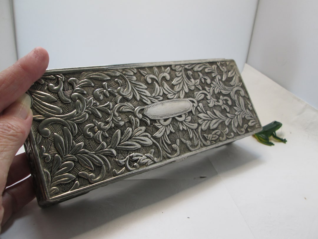 Vintage Godinger Silver Plate Jewelry Box With Embossed Design Vanity ...