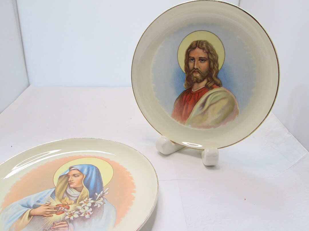 Vintage Religious Ceramic Plates Pair Jesus and Mother Mary of the ...