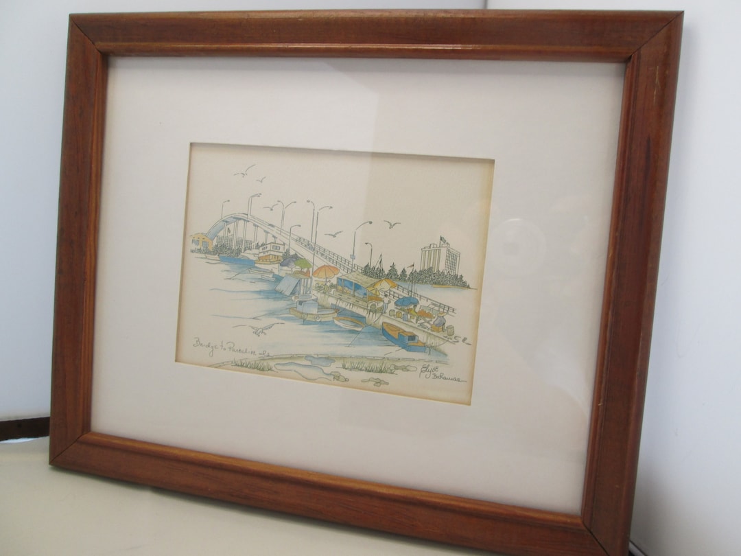 Vintage Watercolor Print Bridge to Paradise Island Bahamas Elyse Wasile ...