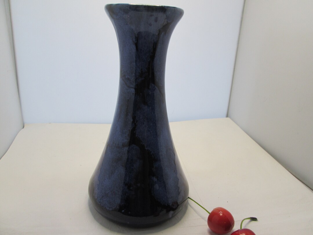 Vintage High Gloss Big Blue Vase US Pottery USA Made in USA W Semi ...