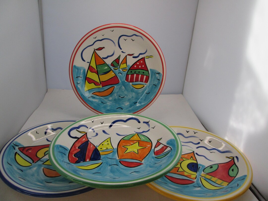 Vintage Smooth Sailing Set of 4 Sailboat Salad Plates Sally Huss Design ...