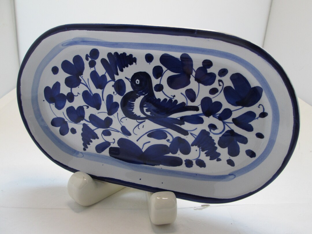 Vintage Mario Sambuco Cobalt Blue on White Oblong Dish W Bird Italian ...