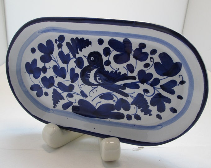 Vintage Mario Sambuco Cobalt Blue on White Oblong Dish W Bird Italian ...