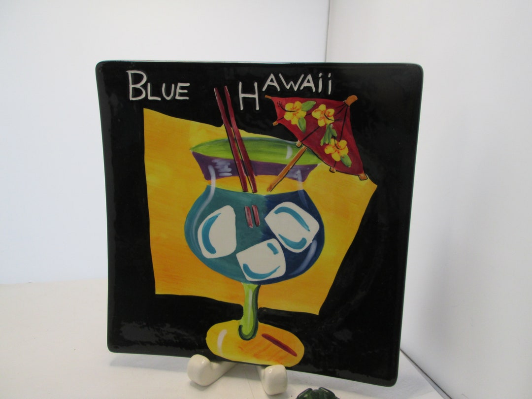 Vintage Mary Naylor Ceramic Blue Hawaii Cocktail Plate Bar Wall Plate ...
