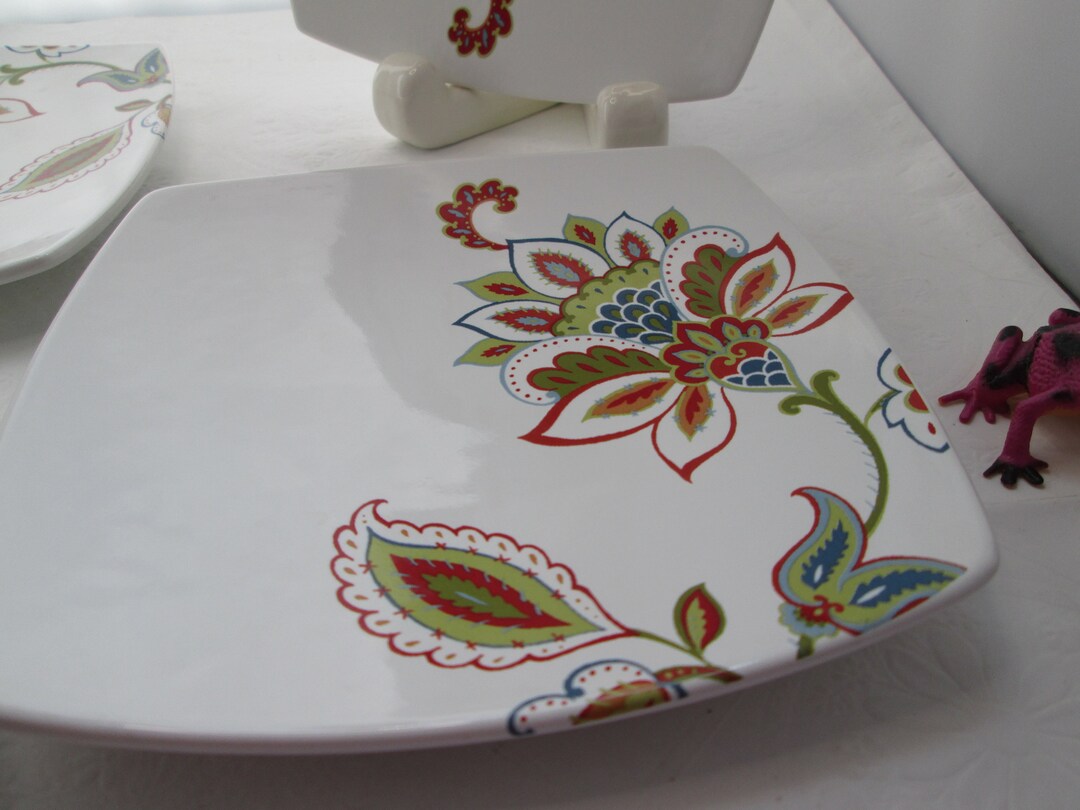 Vintage 222 Fifth Jacobean Trail Set of 4 Square Appetizer Plates - Etsy