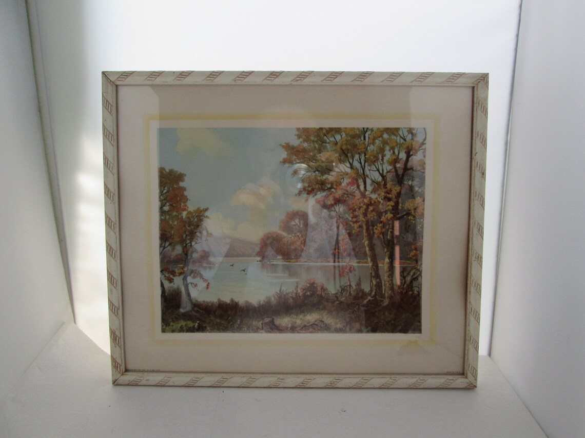 Vintage Donald Art Co Lake View Landscape Litho W White Wood - Etsy