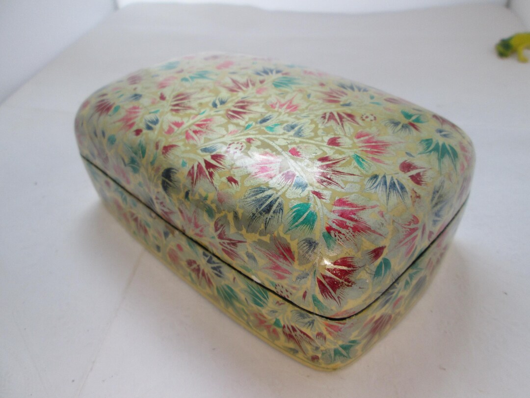 Vintage Handmade Kashmir India Lacquered Paper Mache Trinket Box W ...
