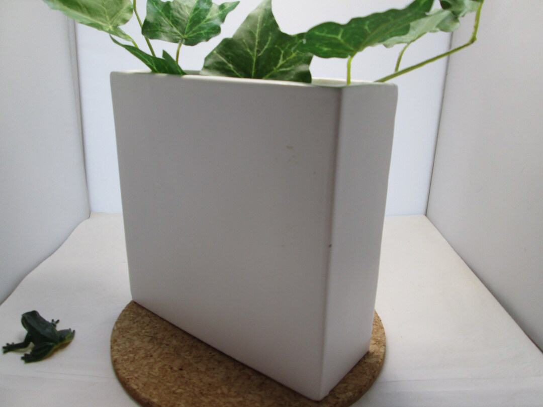 Vintage MCM Matte White Rectangular Vase Art Deco White Pottery Vase ...