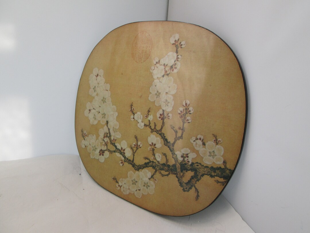 Vintage Apricot Blossoms Laminated Wall Plaque Asian Art Floral Plaque ...