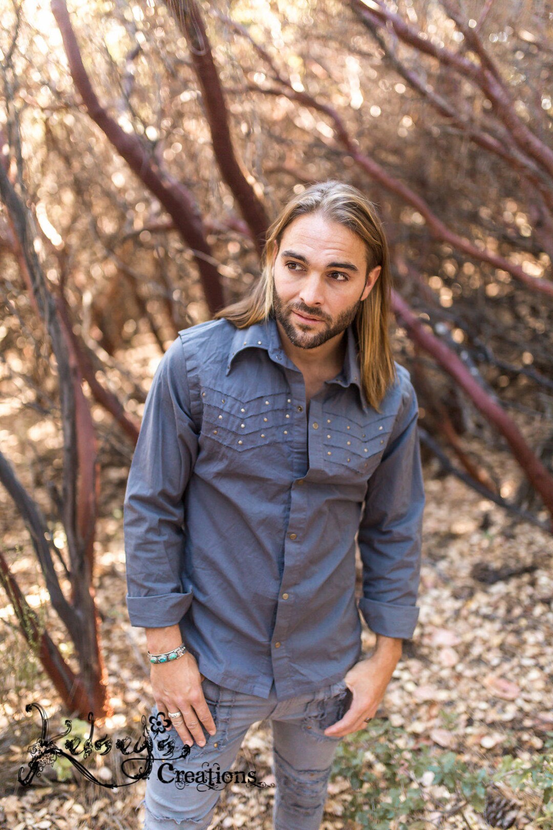 Men's Gray Rider Shirt: Removable Sleeves, Stretch Cotton Festival Top ...