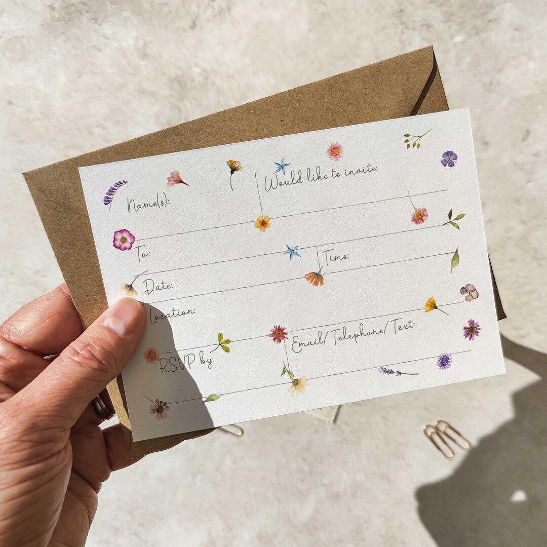 Pressed Wildflowers Blank Invitations & Envelopes - Etsy