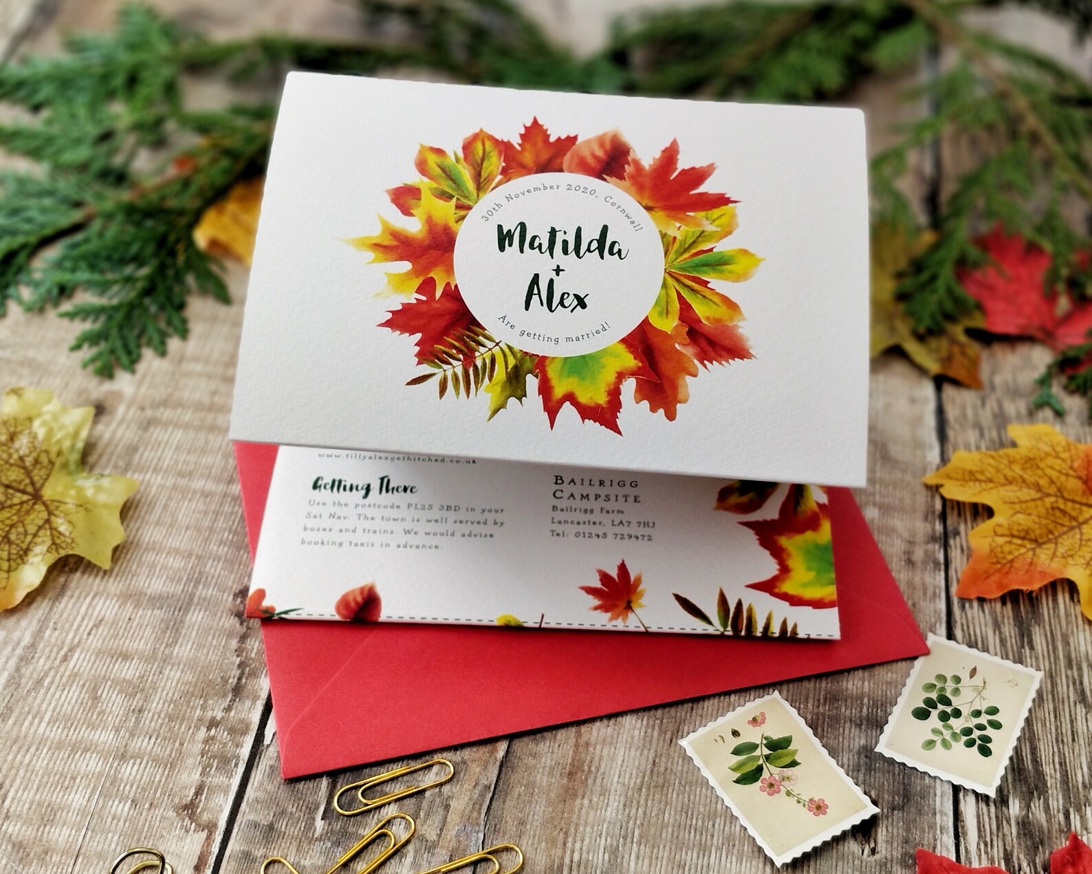 Autumn Wedding Invitation Rustic Fall Watercolour Leaves | Etsy