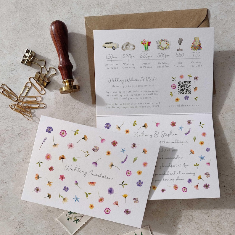 Pressed Wildflower Wedding Stationery SAMPLE, Save the Date Cards and ...