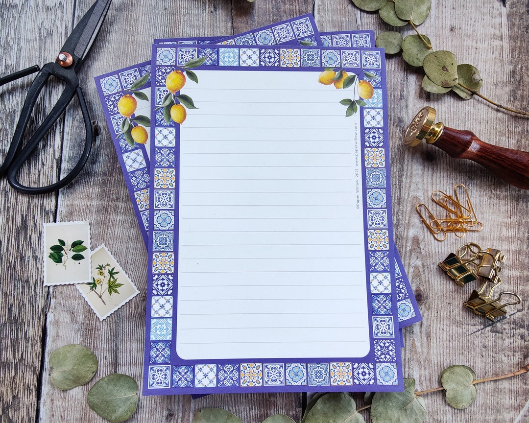 Lemon Mediterranean A5 Notepad, Blue Memo Pad, Patterned Notebook, 50 ...