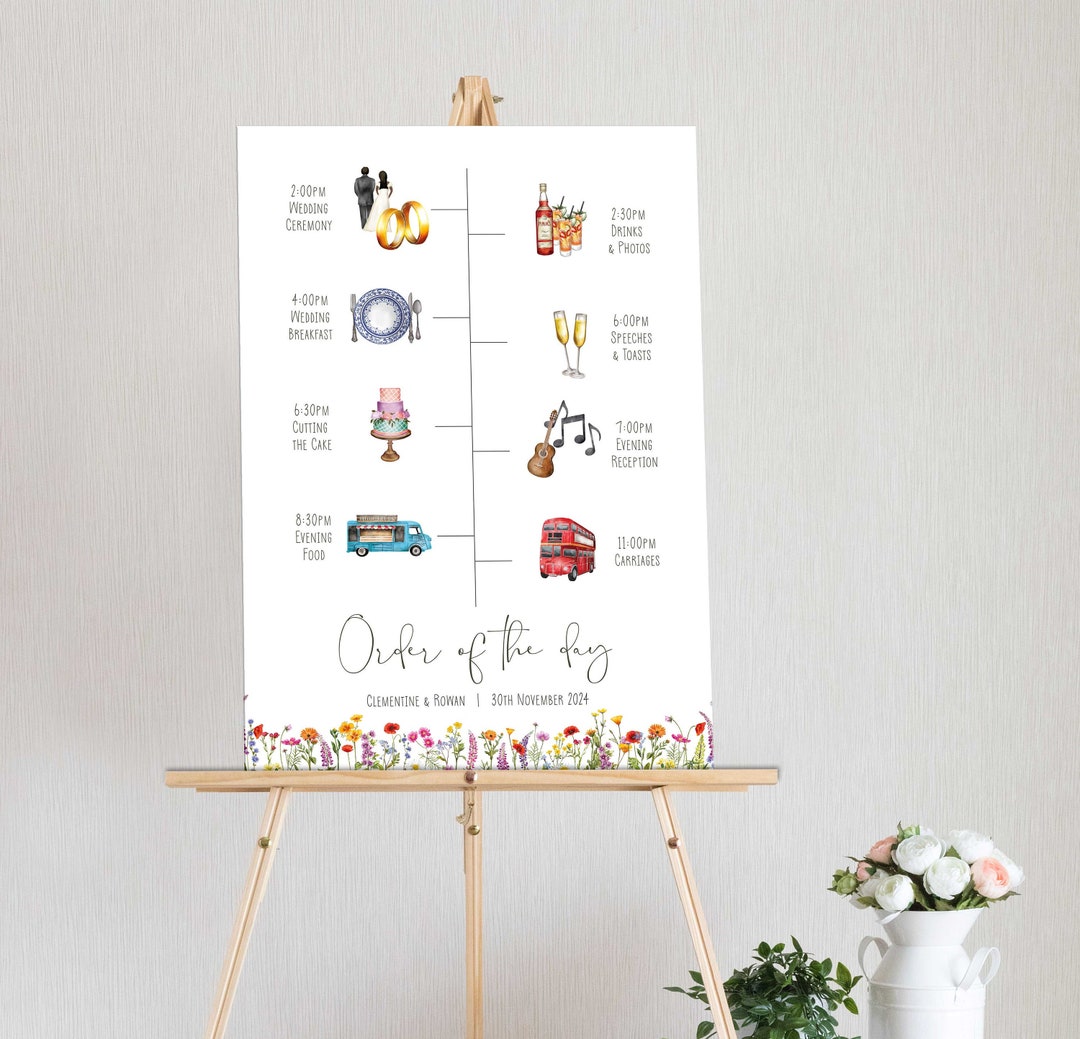 Printable Digital File, Template Design, Wedding Timeline Sign, Summer ...