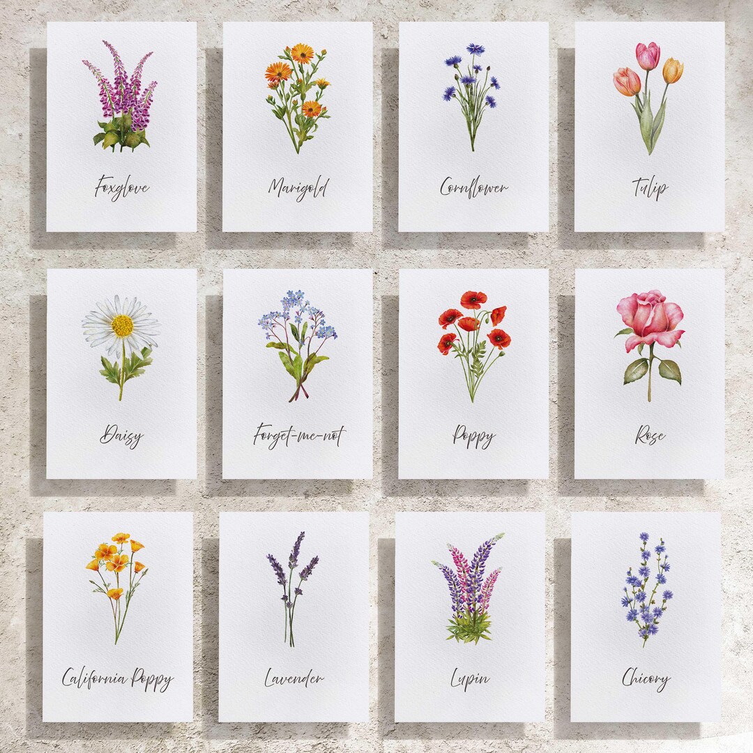 Printable Digital File, Wildflower Wedding Table Name Cards, 22 Flowers ...