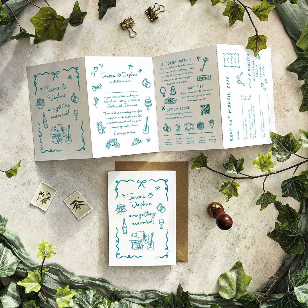 Wedding Scribbles Wedding Invitation, Folding Landscape Concertina ...