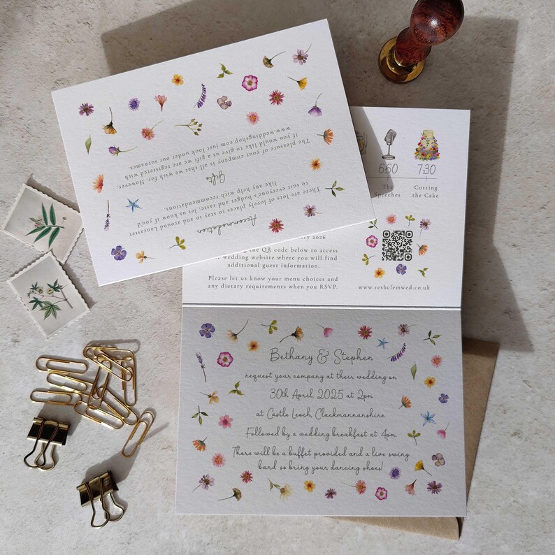 Pressed Wildflower Wedding Stationery SAMPLE, Save the Date Cards and ...