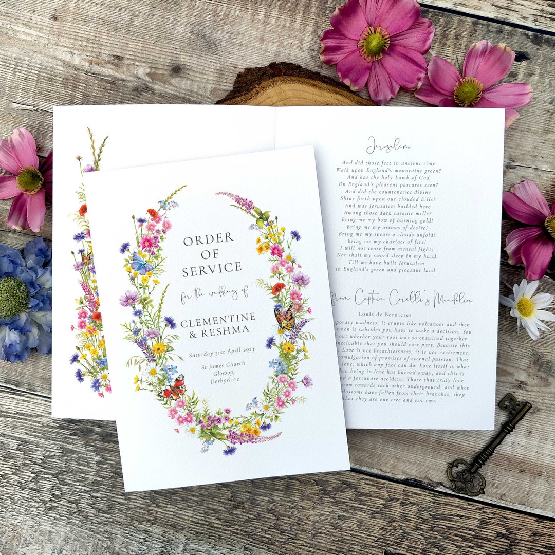 Order of Service Card Wildflowers Lupin and Foxgloves Folded - Etsy