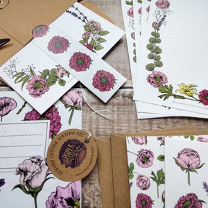Luxury Letter Writing Set, Pink Flowers, Note Paper, Notecards and ...