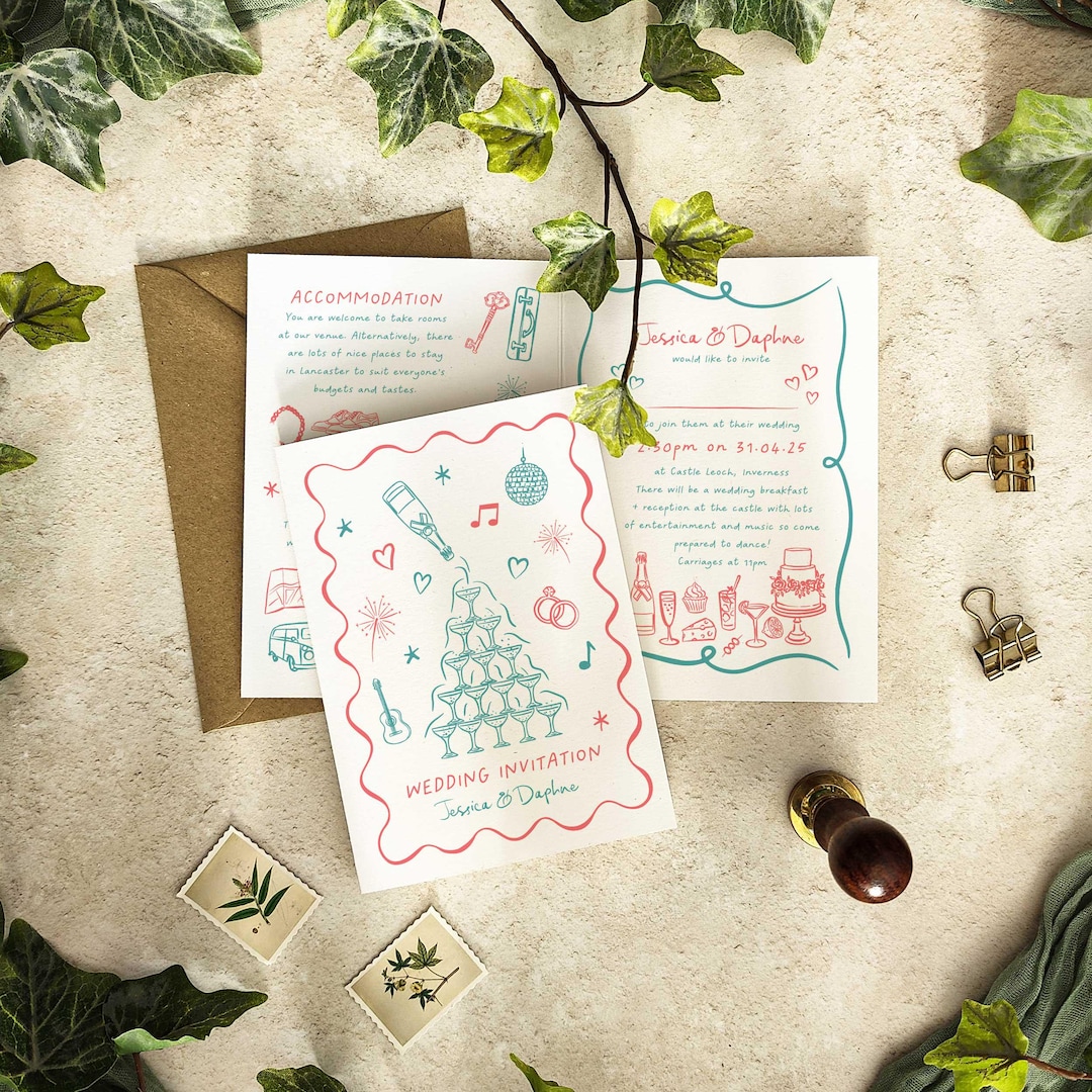 Wedding Doodles Invitation Sample: Folded A6 Card With Envelope - Etsy