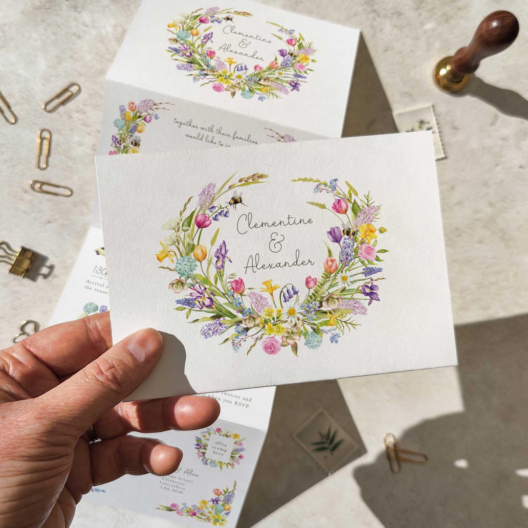 Spring Flowers Folded Concertina Invitation SAMPLE With Wedding ...