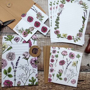 Luxury Letter Writing Set, Pink Flowers, Note Paper, Notecards and ...