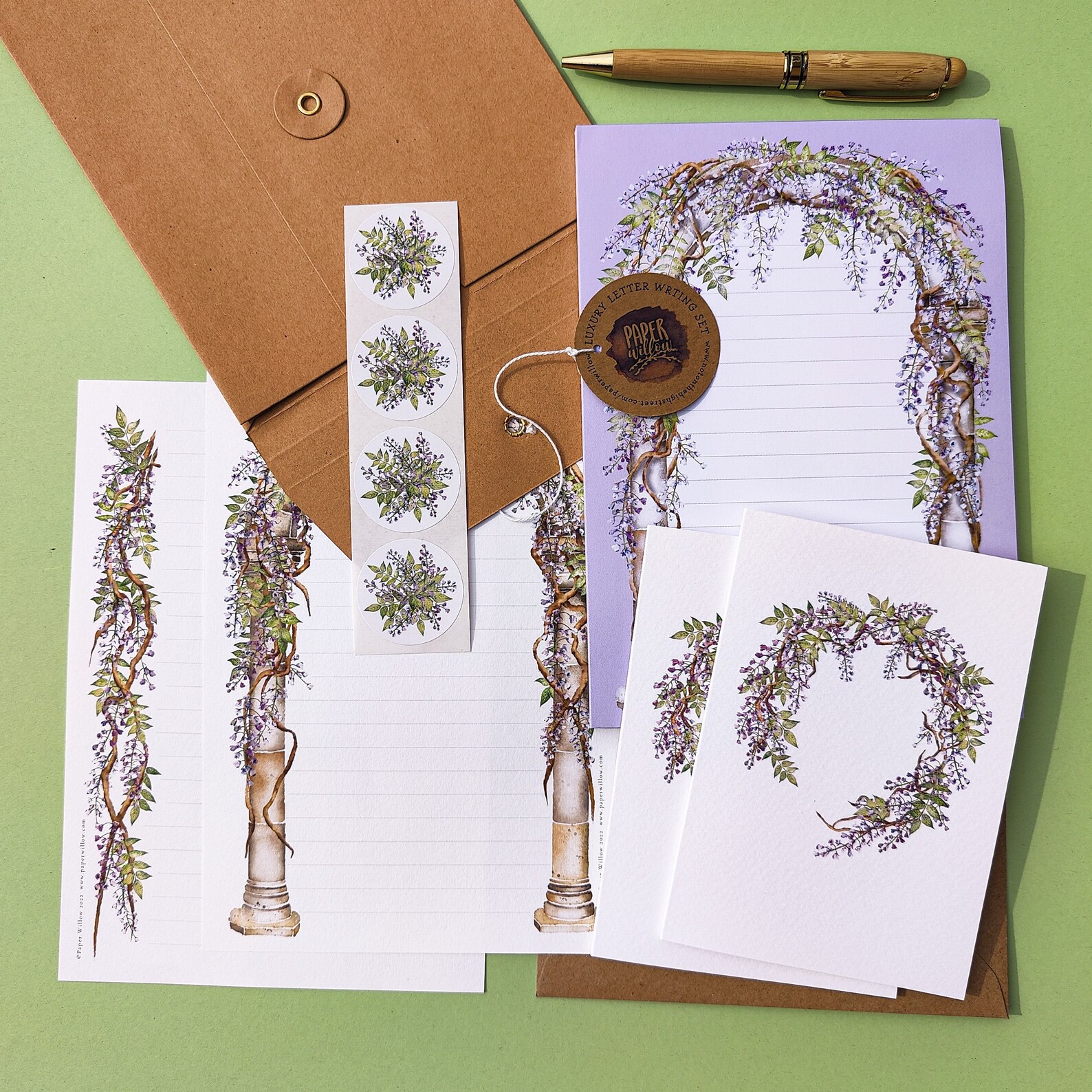 Luxury Letter Writing Set, Wisteria Lilac Watercolours, Note Paper,a5 ...