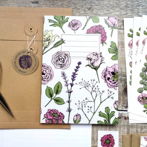 Luxury Letter Writing Set, Pink Flowers, Note Paper, Notecards and ...