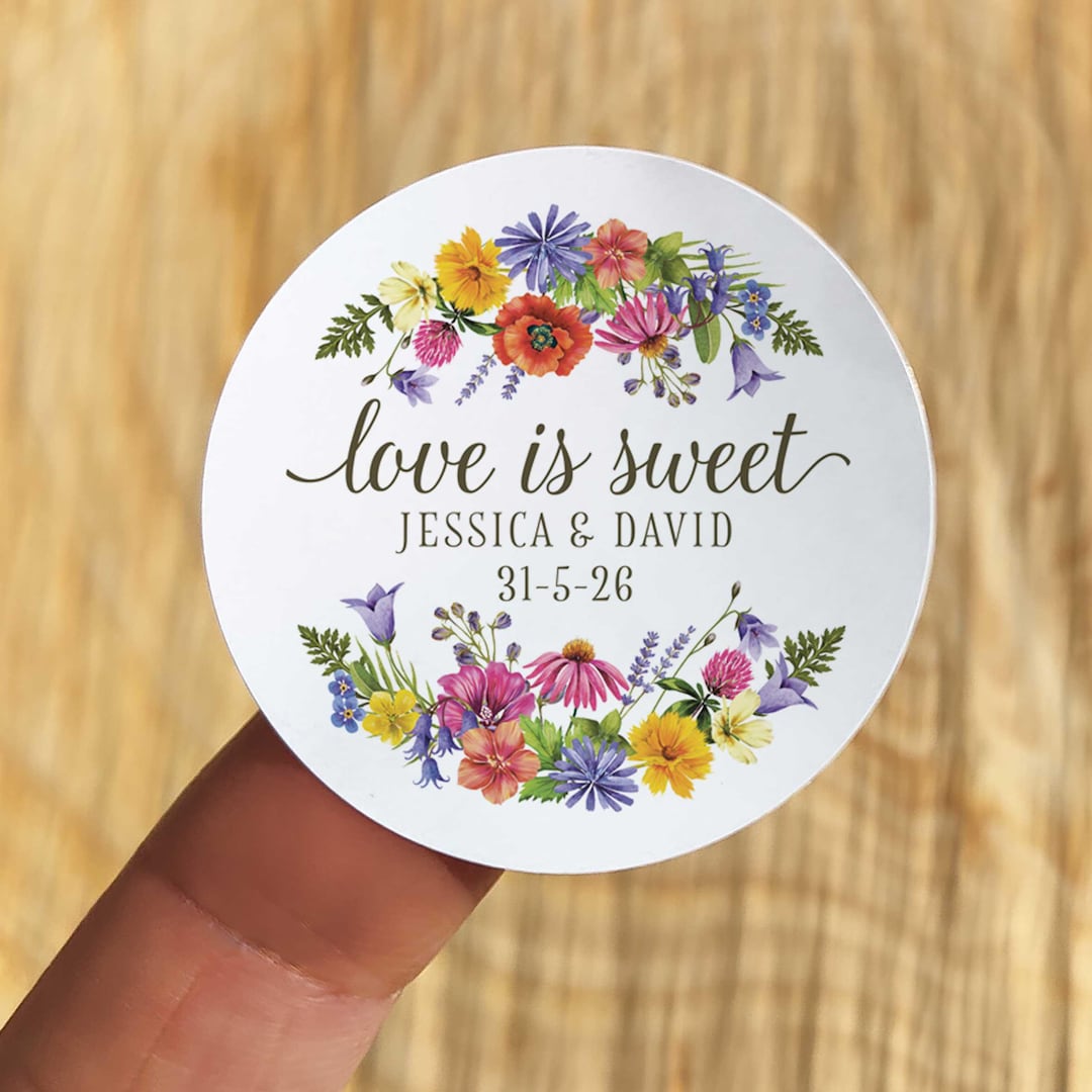 Floral Wedding Stickers: Personalized Round Labels (37mm) - Etsy