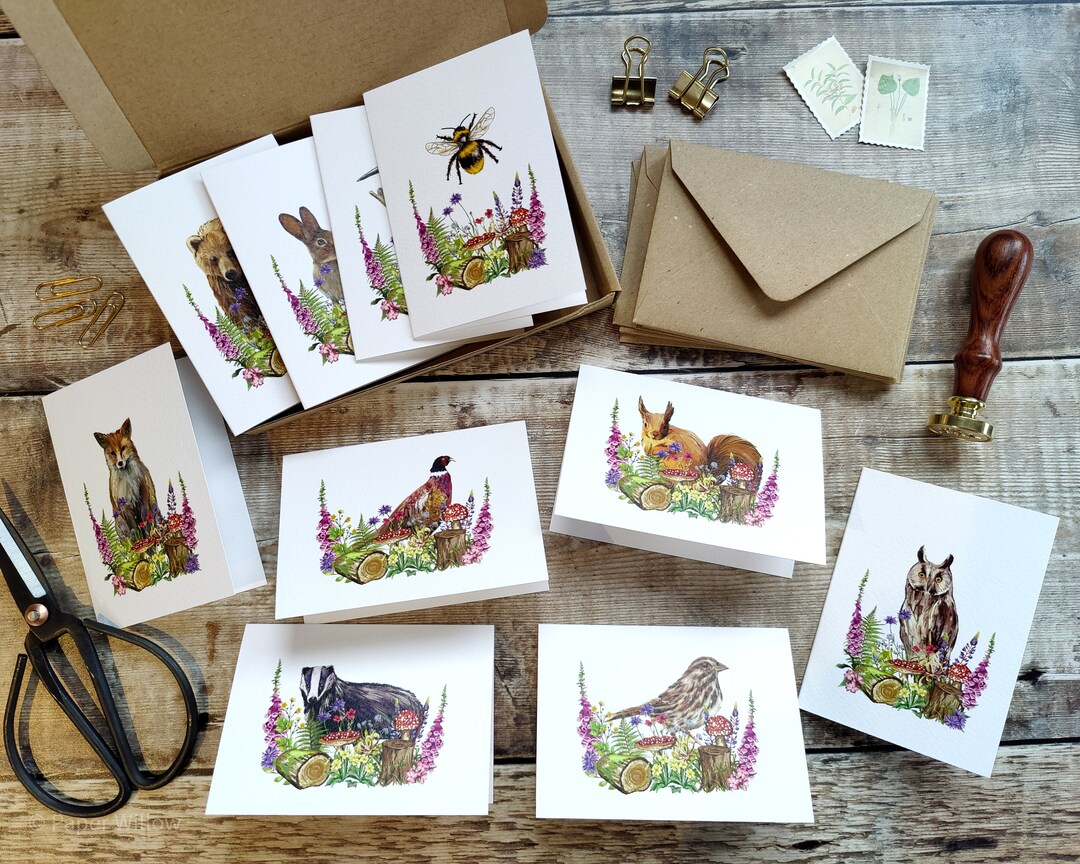 Mini Woodland Animal Folded Cards Handmade Blank Cards & - Etsy