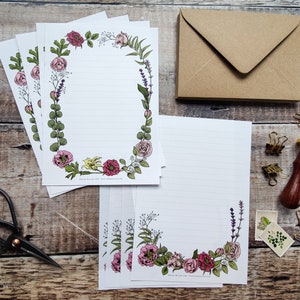 Luxury Letter Writing Set, Pink Flowers, Note Paper, Notecards and ...