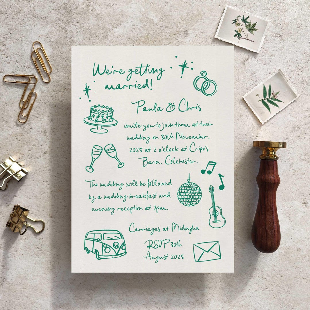 Quirky Doodles Wedding Invitation Suite SAMPLE With Envelopes, Unique ...