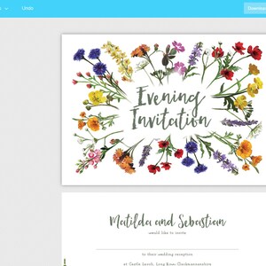 Wildflower Wedding Printable Digital File Template Design | Etsy