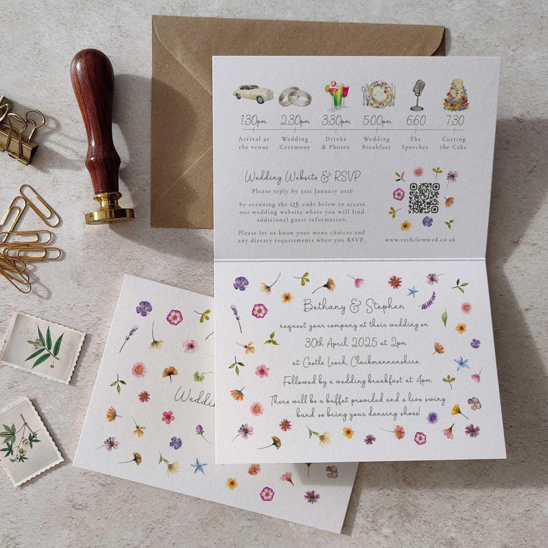 Pressed Wildflower Wedding Stationery SAMPLE, Save the Date Cards and ...