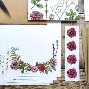 Luxury Letter Writing Set, Pink Flowers, Note Paper, Notecards and ...