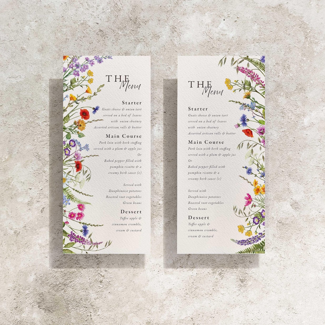 Wildflower Menu Printable Digital File, Floral Border, Wedding Menu ...