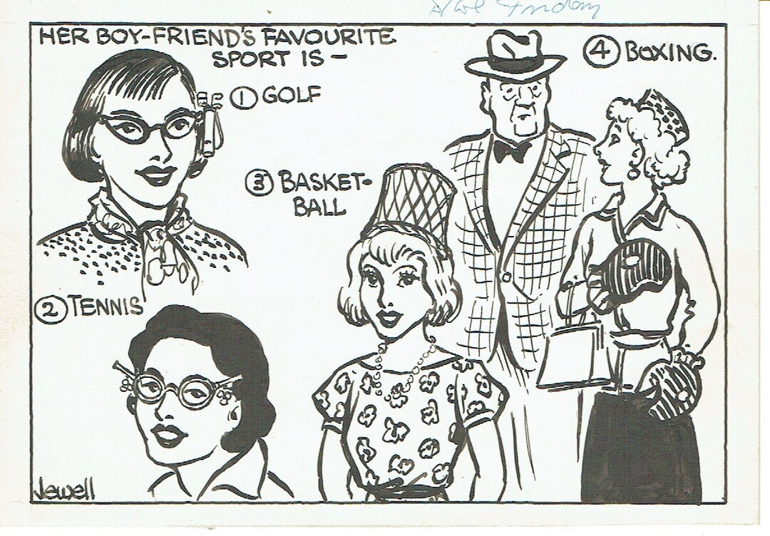 1957 Cartoon Art: Supportive Girlfriends, J. Jewell Ink Drawing - Etsy