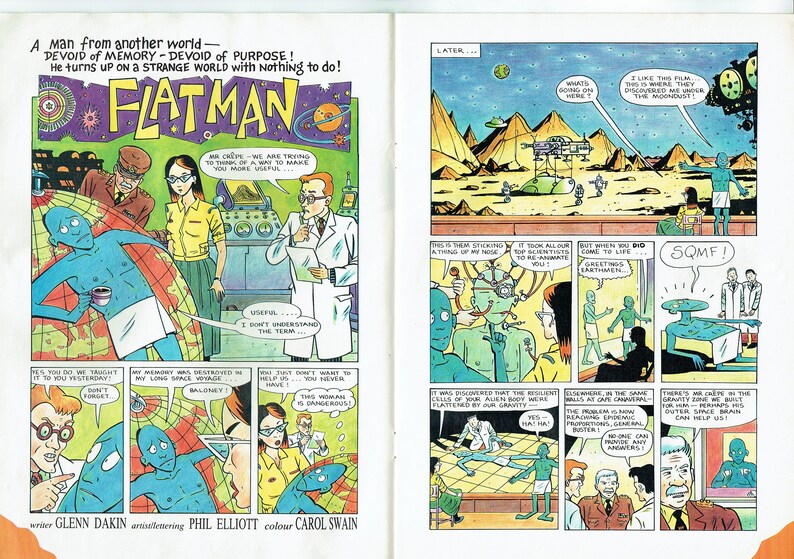 Flat Man Comic Art, 1990 Phil Elliott Portada plus comic UK Marvel ...