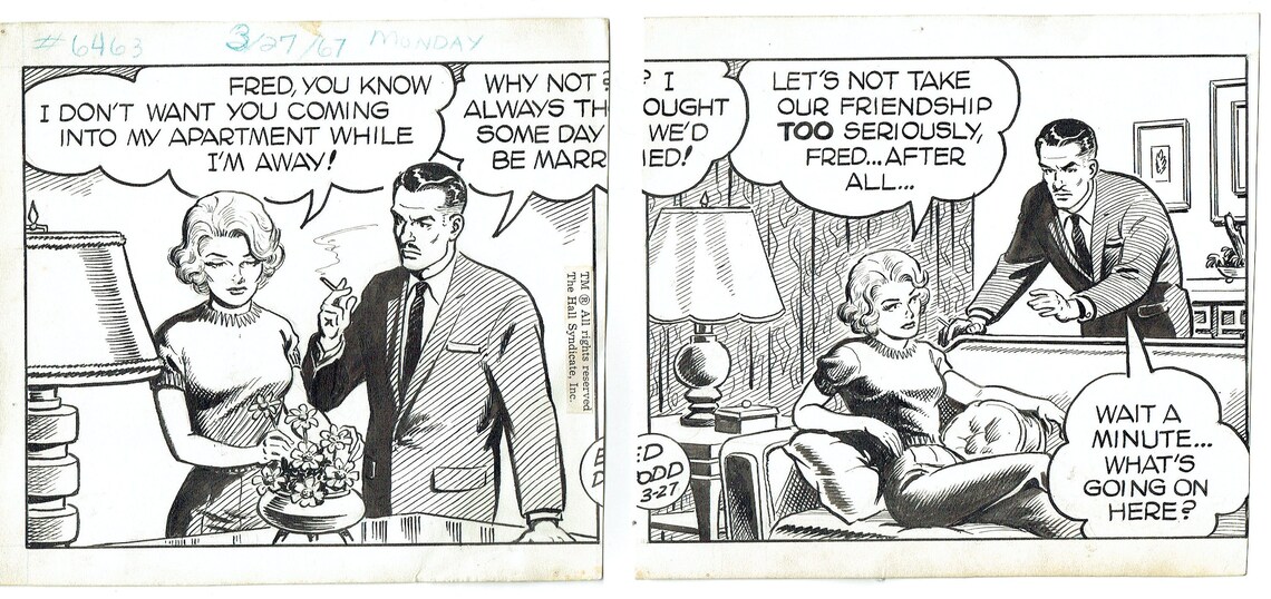 Original Artwork 1967, US Comic Strip, Two Panels, Ink on Card, 7 X 7.5 ...