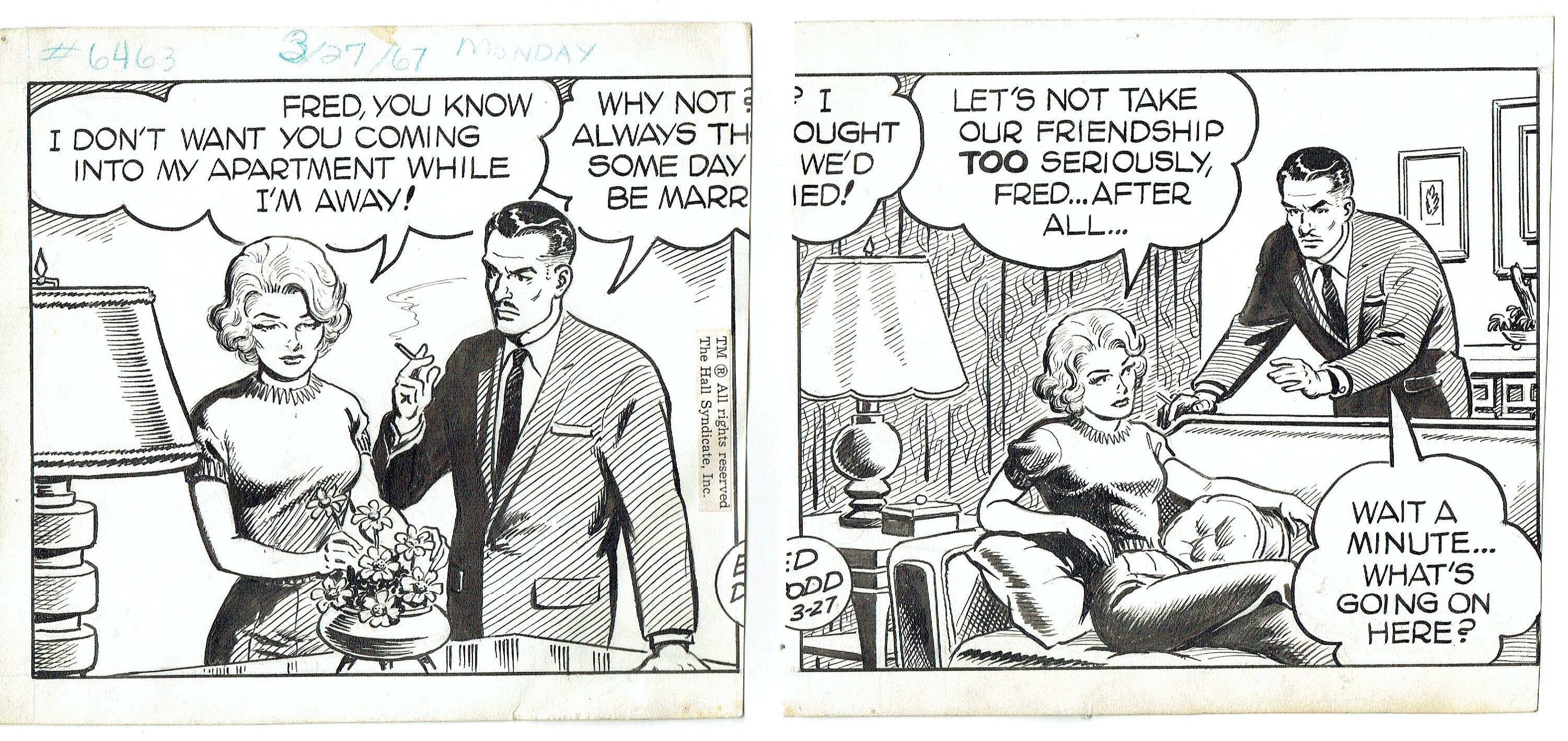 Original Artwork 1967, US Comic Strip, Two Panels, Ink on Card, 7 X 7.5 ...