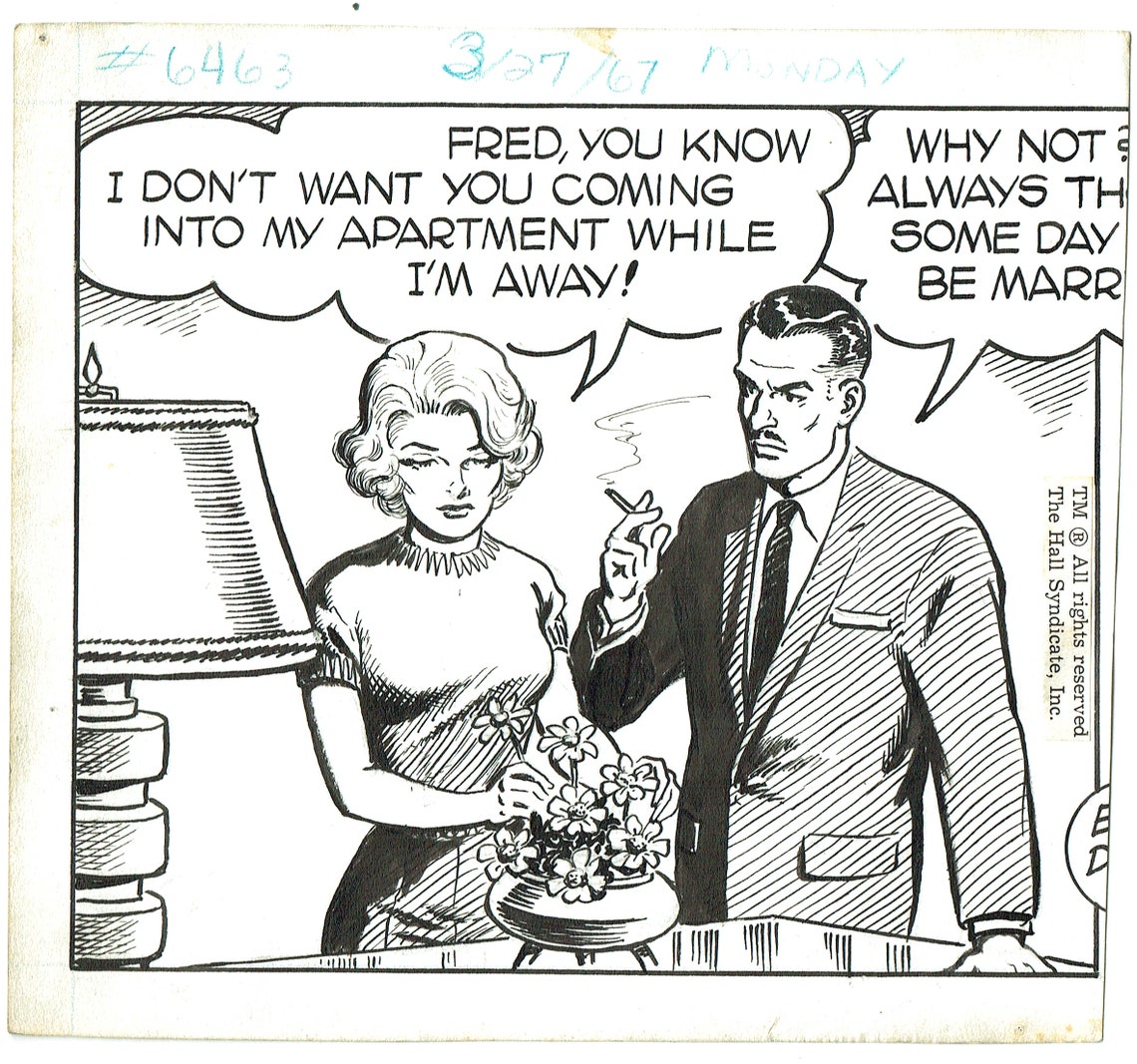 Original Artwork 1967, US Comic Strip, Two Panels, Ink on Card, 7 X 7.5 ...