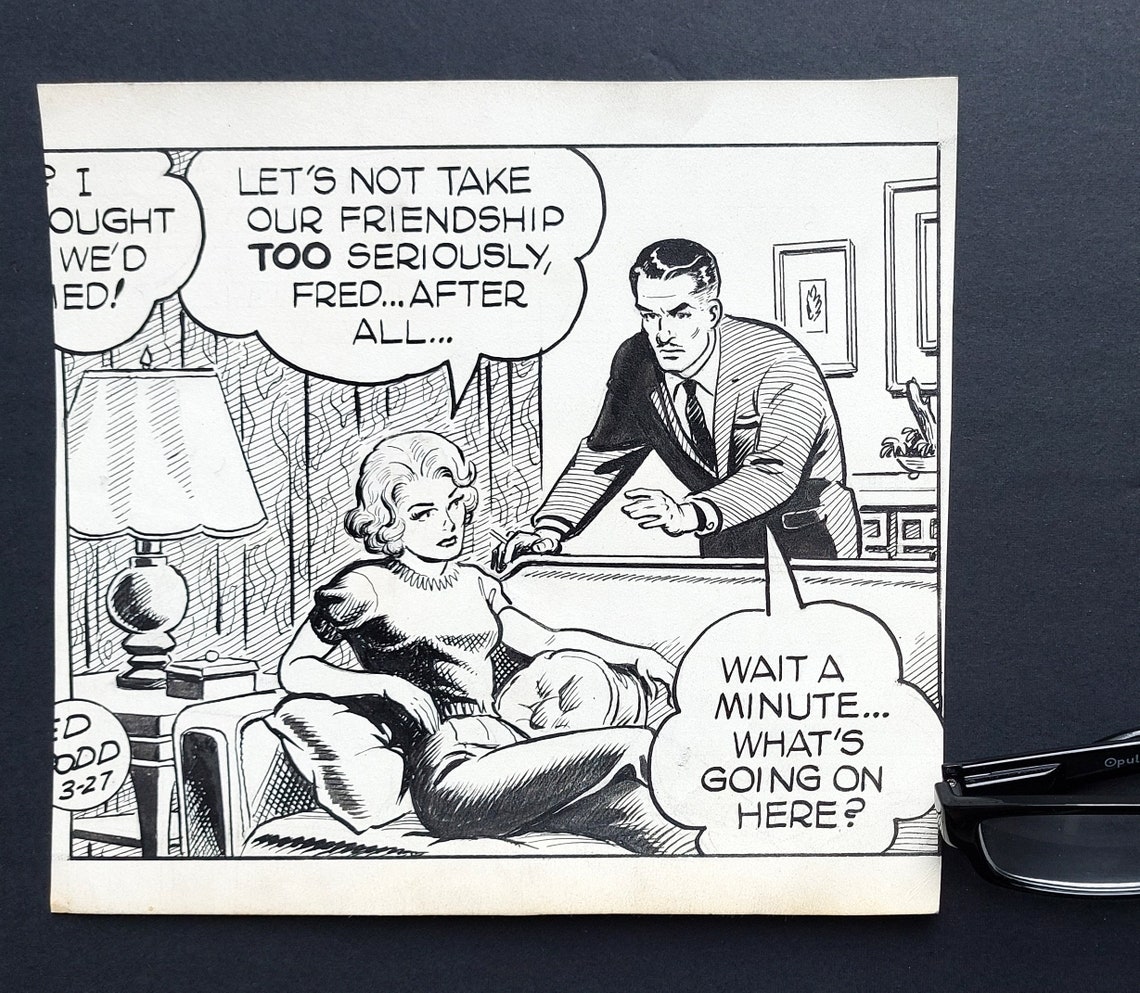 Original Artwork 1967 Us Comic Strip Two Panels Ink On Card 7 X 7 5