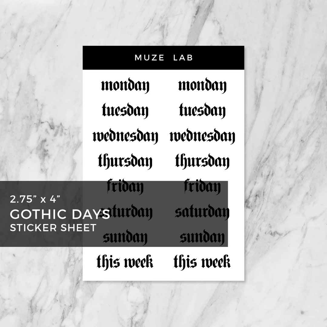 Gothic Weekdays Sticker Sheet - Etsy